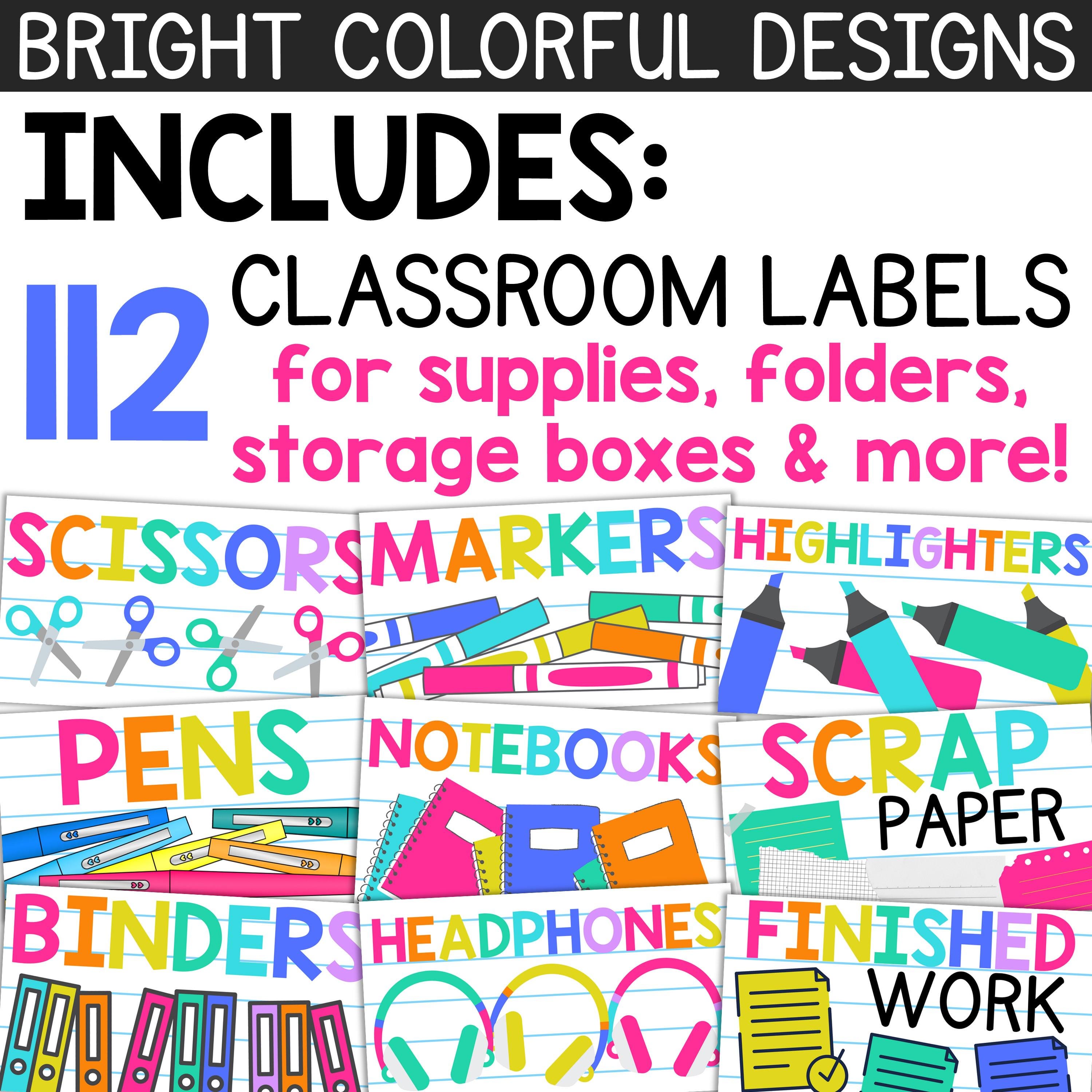 Classroom Supply Labels | Bright Decor Rainbow Classroom Decor ...