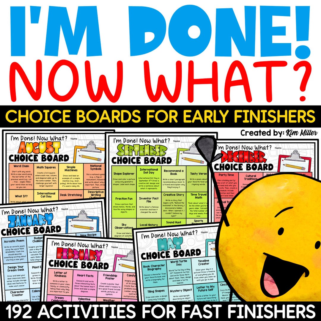 Early Fast Finishers Activities List + Choice Boards | Monthly I'm Done ...