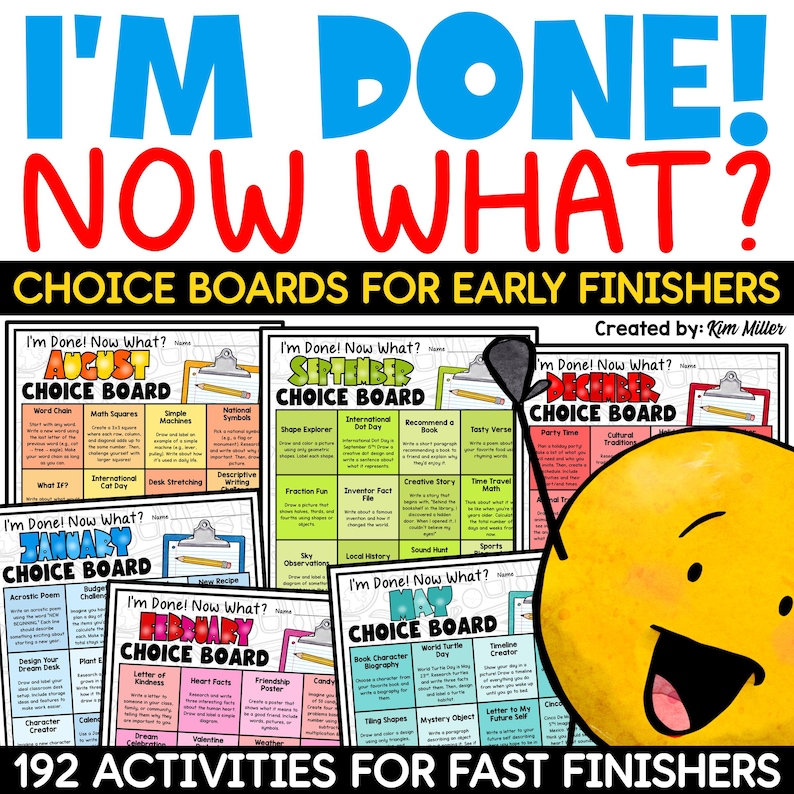 Early Fast Finishers Activities List + Choice Boards | Monthly I'm Done ...
