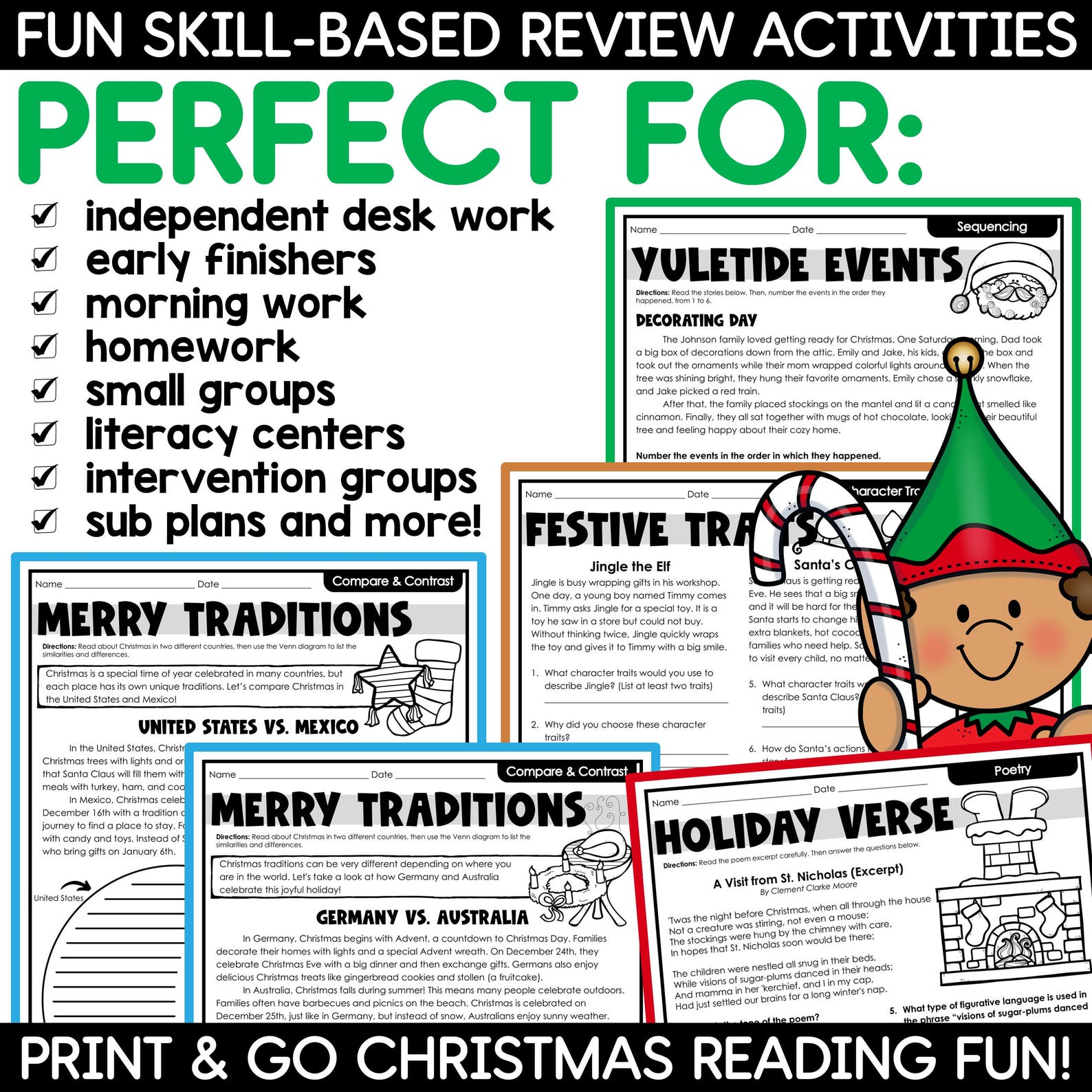 Christmas Reading Worksheets for 4th & 5th Grade | No Prep Printable ...