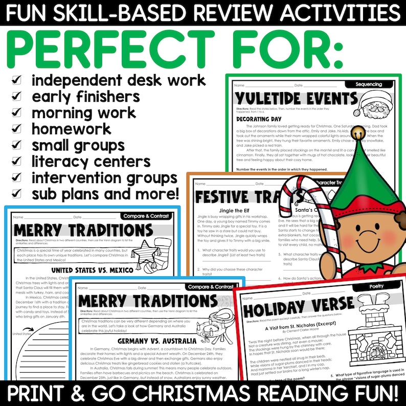 Christmas Reading Activities Worksheets Printables, No Prep Activities ...