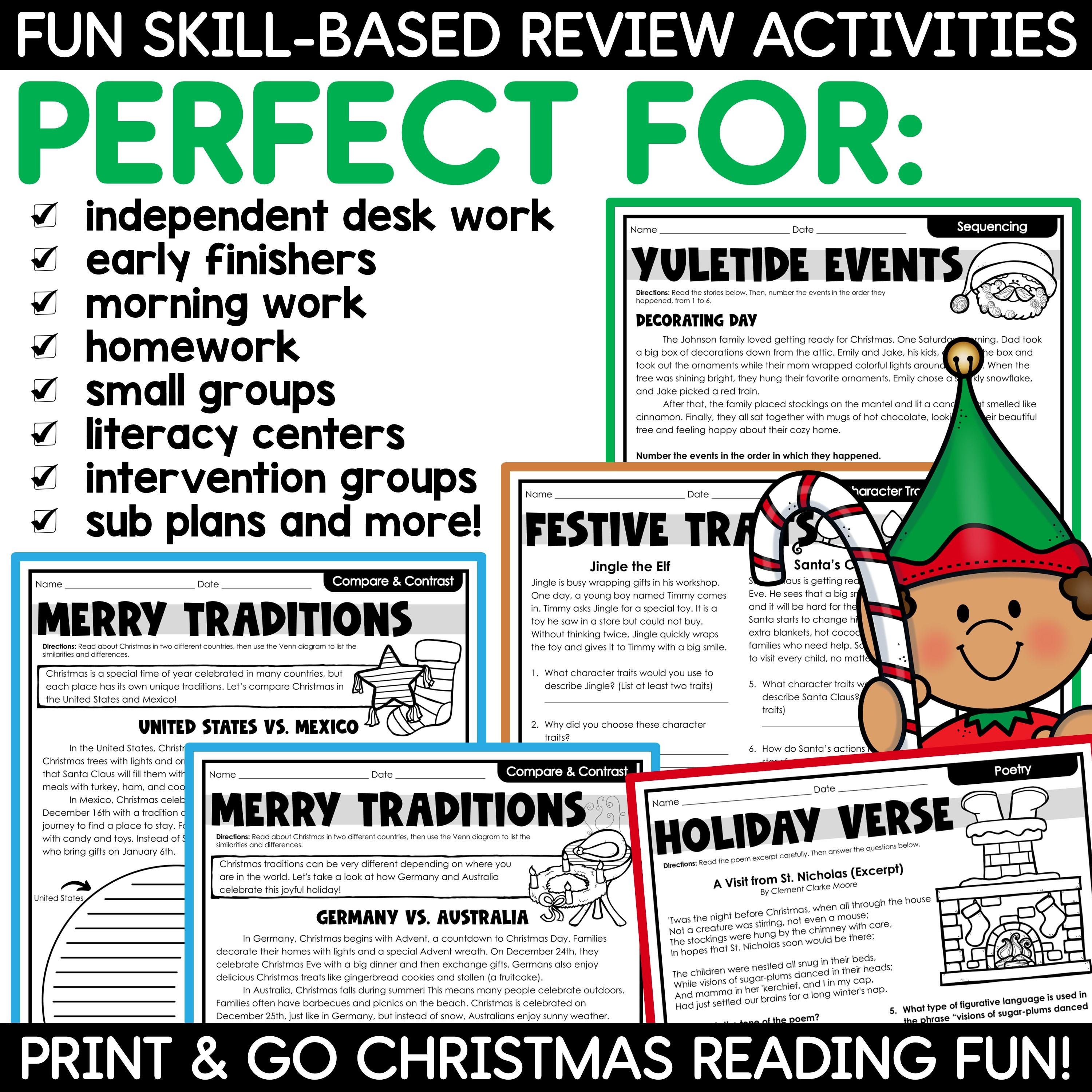 Christmas Reading Worksheets for 4th & 5th Grade | No Prep Printable ...