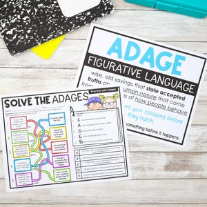 Figurative Language Worksheets & Posters Idioms Adages Proverbs Anchor ...