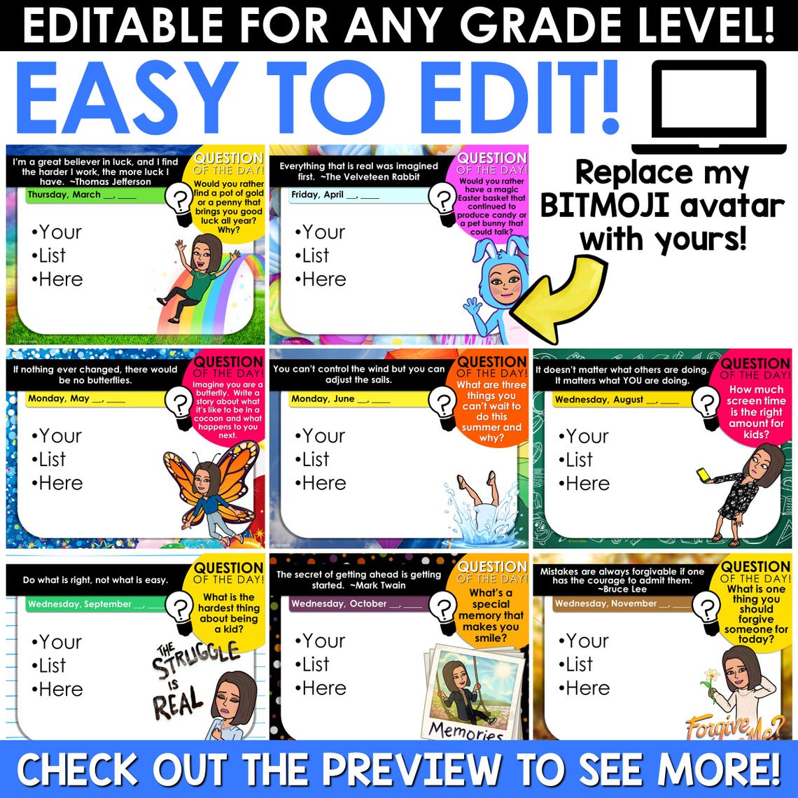 Morning Slides for Teachers Template, Morning Meeting Slides, Daily ...