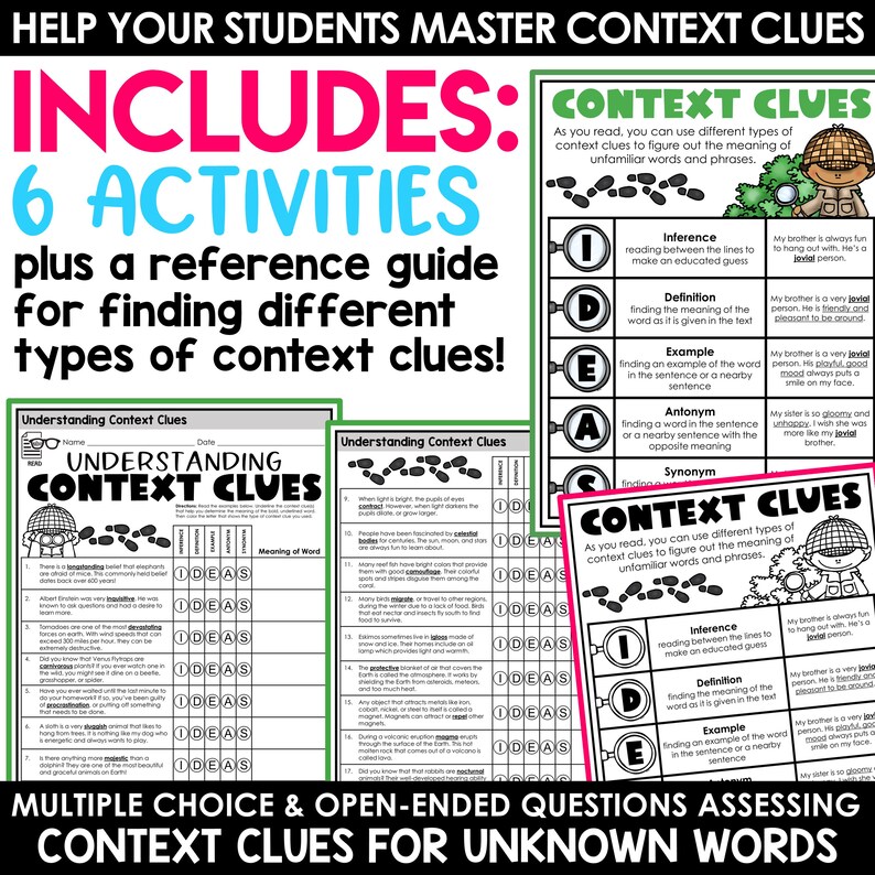 Context Clues Anchor Chart, Vocabulary Worksheets, Reading ...