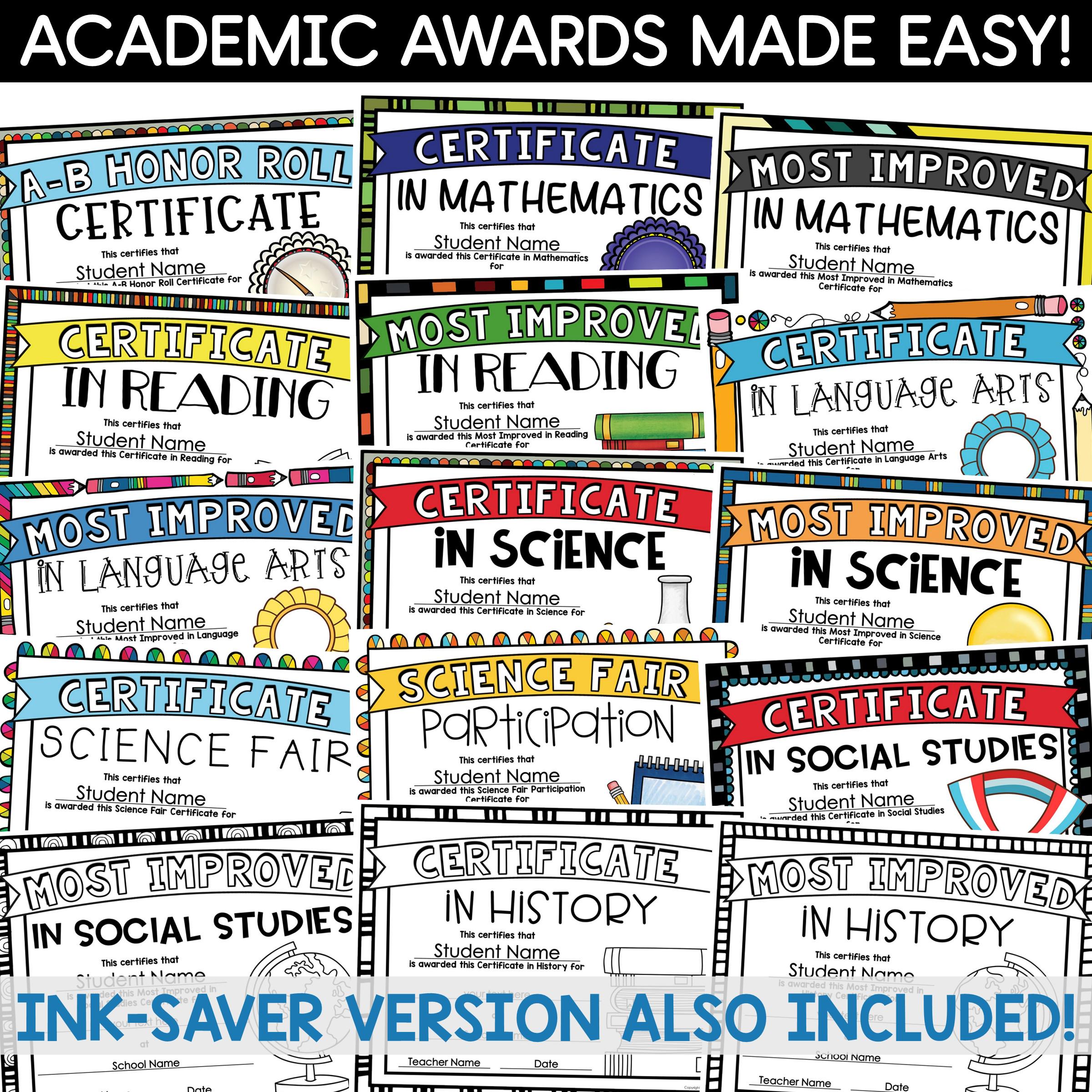 End of Year Academic Awards, Student Achievement Certificates for ...