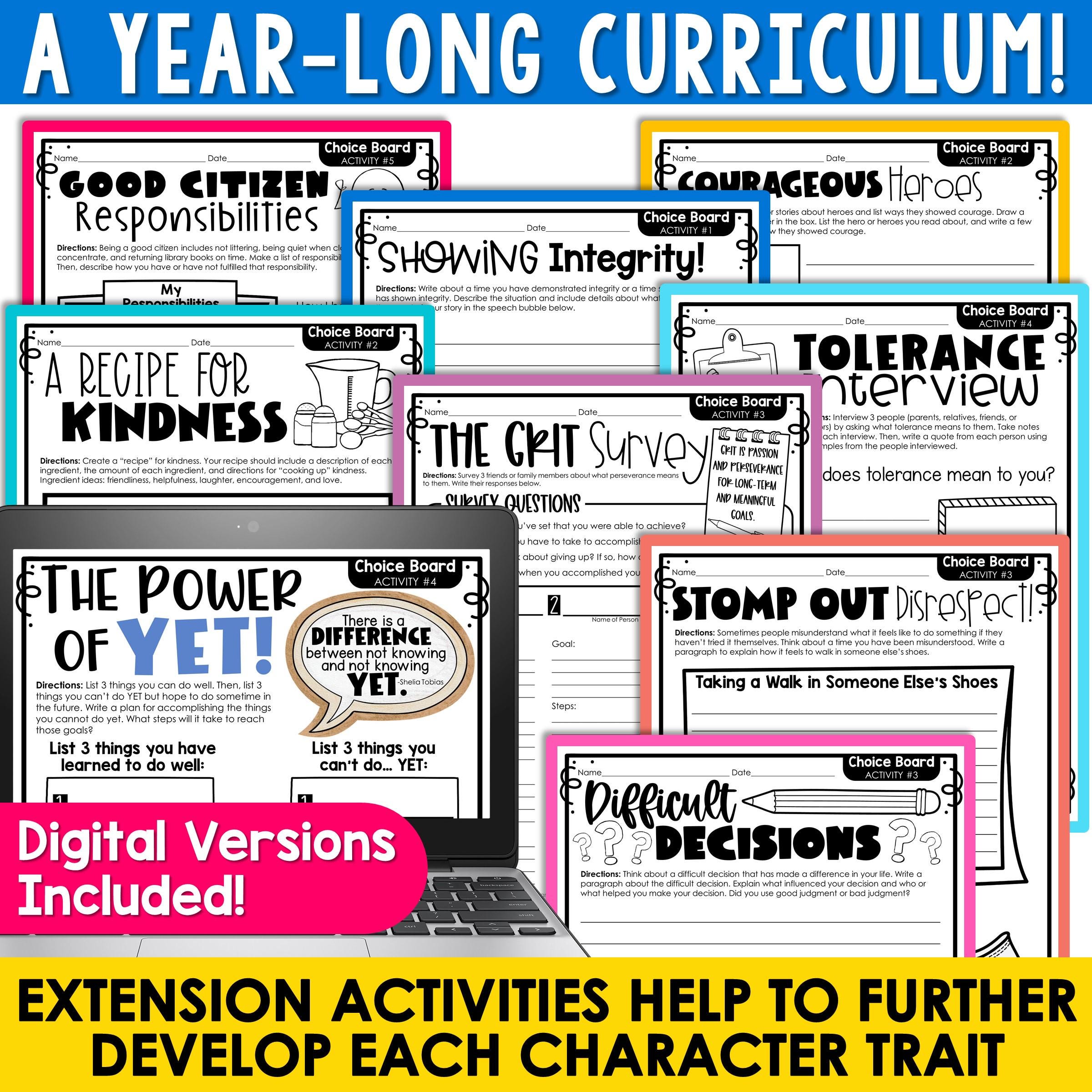 Character Education Social Emotional Learning Activities for Classroom ...