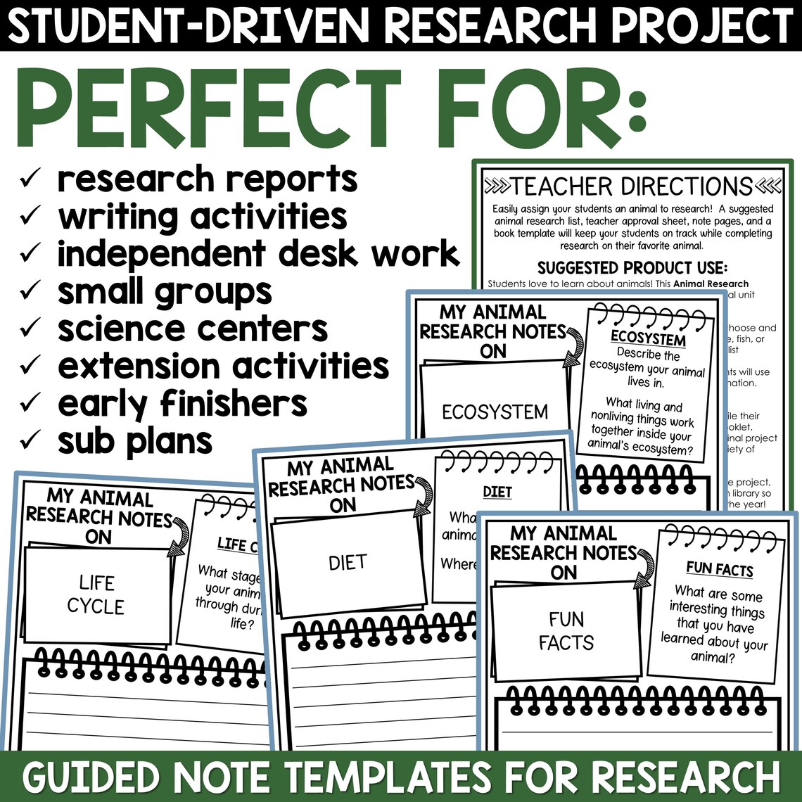 Animal Research Project Template | Report Notes & Writing Unit for ...