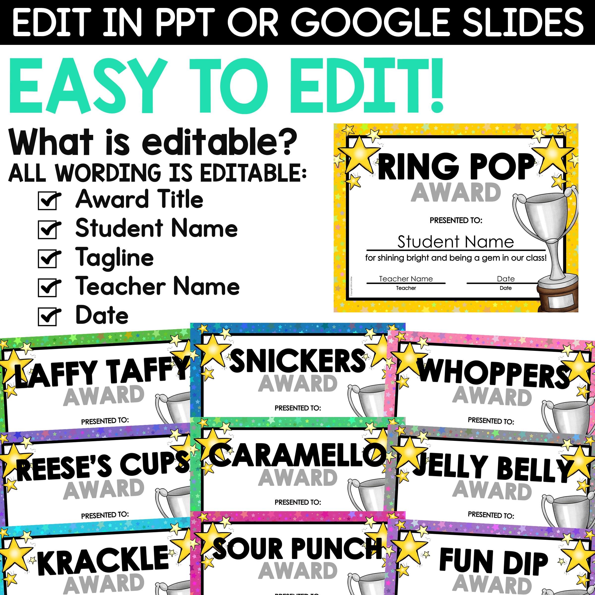 End of Year Candy Awards Ceremony, Editable Candy Bar Awards for ...