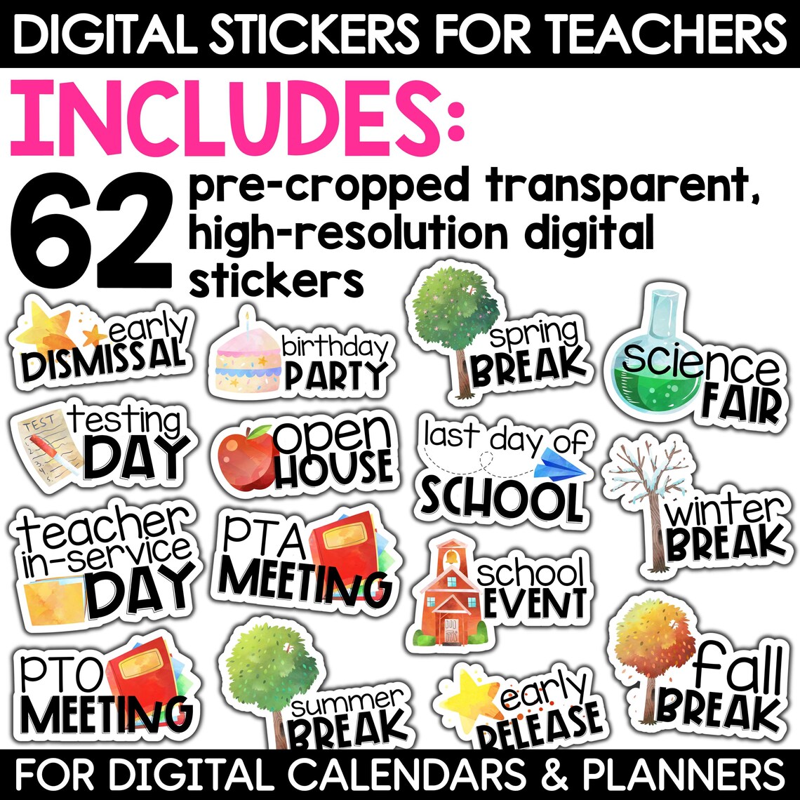 Digital Stickers for Teachers | Digital Stickers for Teacher Planner ...