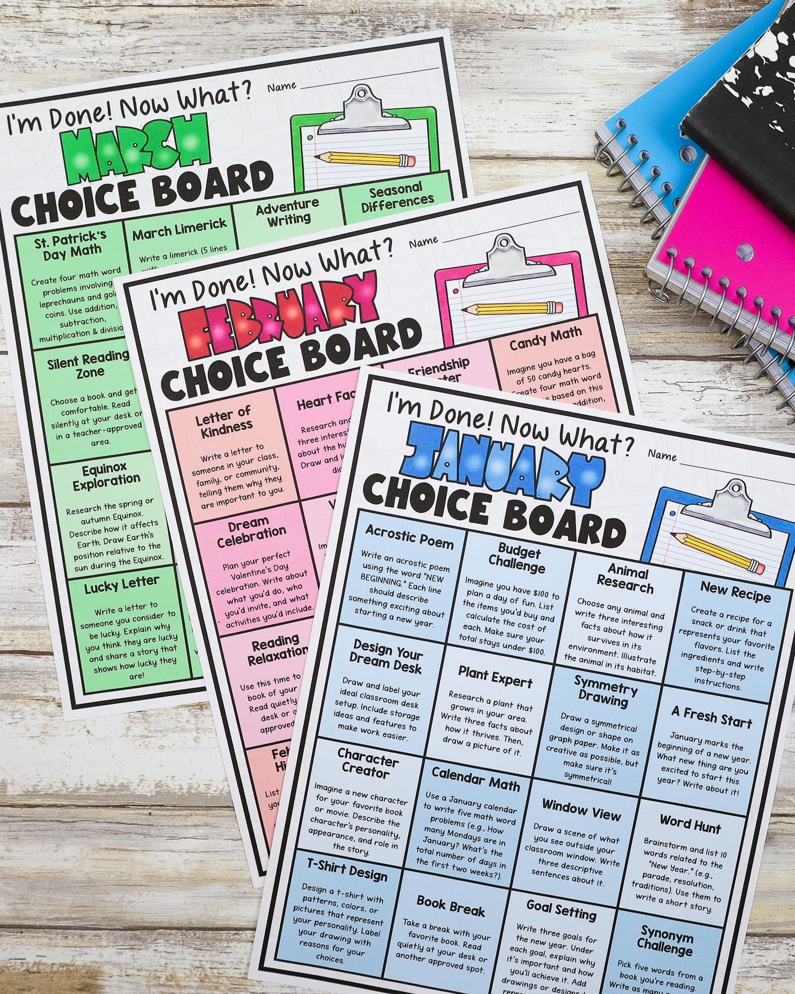 Early Fast Finishers Activities List + Choice Boards | Monthly I'm Done ...