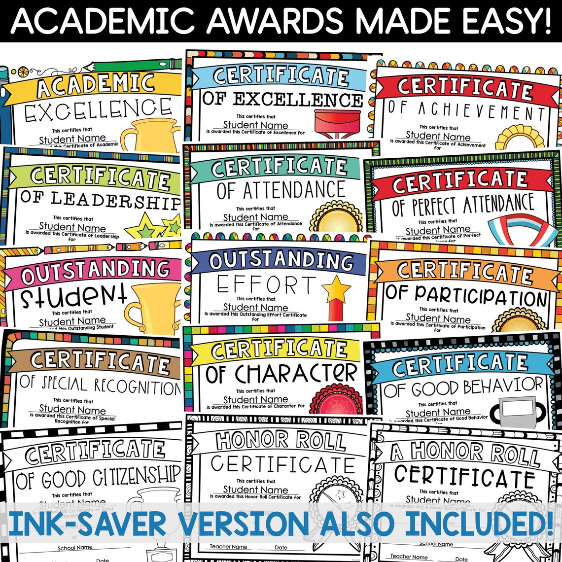 End of Year Academic Awards, Student Achievement Certificates for ...