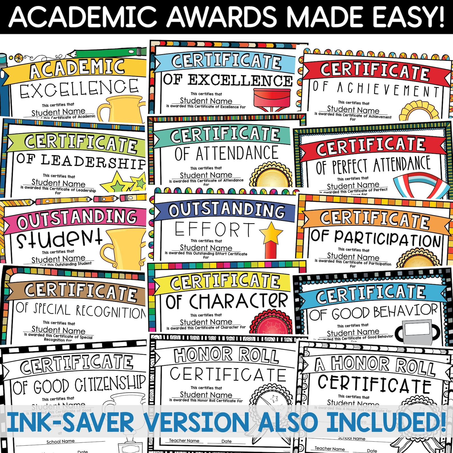 End of Year Academic Awards, Student Achievement Certificates for ...