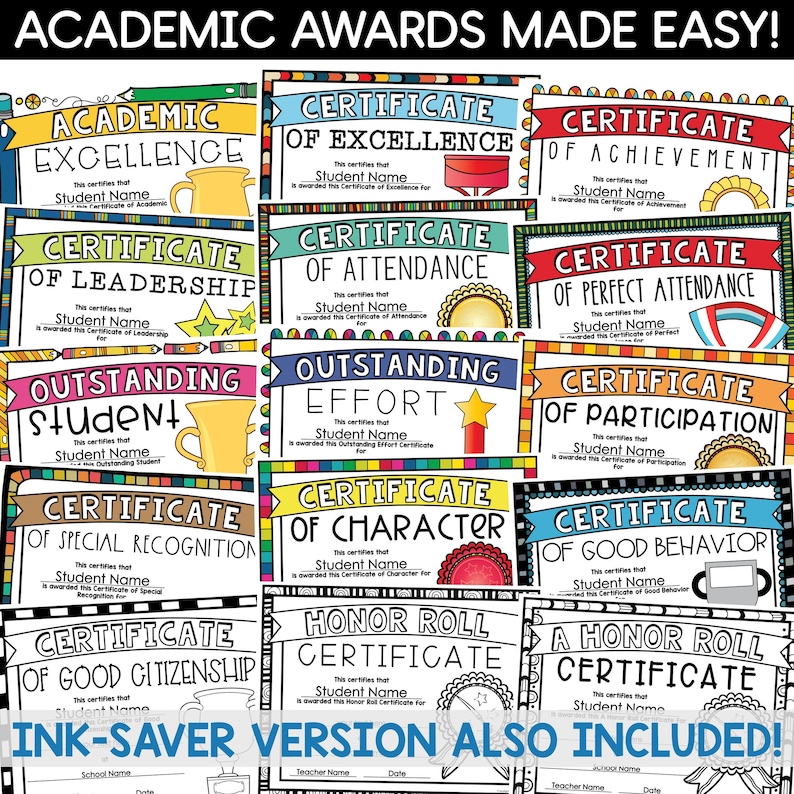 End of Year Academic Awards, Student Achievement Certificates for ...
