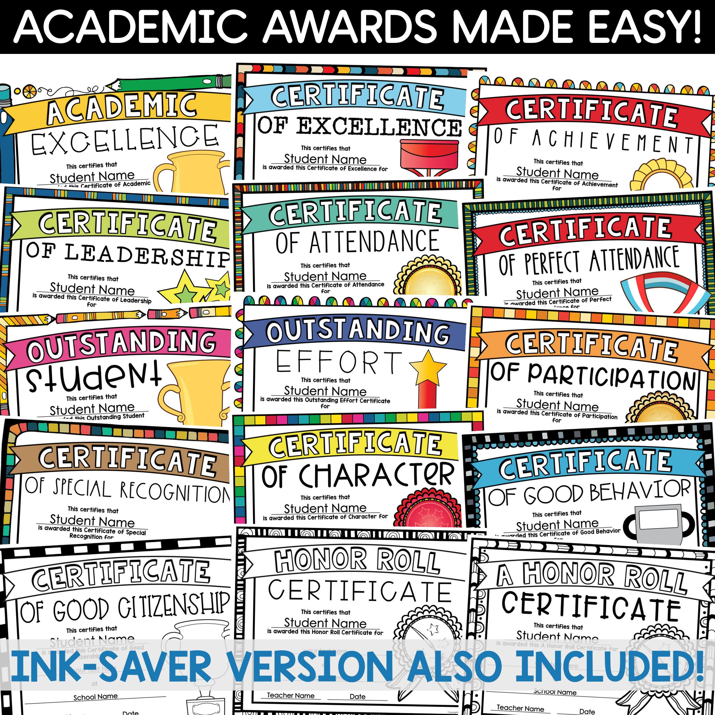 End of Year Academic Awards, Student Achievement Certificates for ...