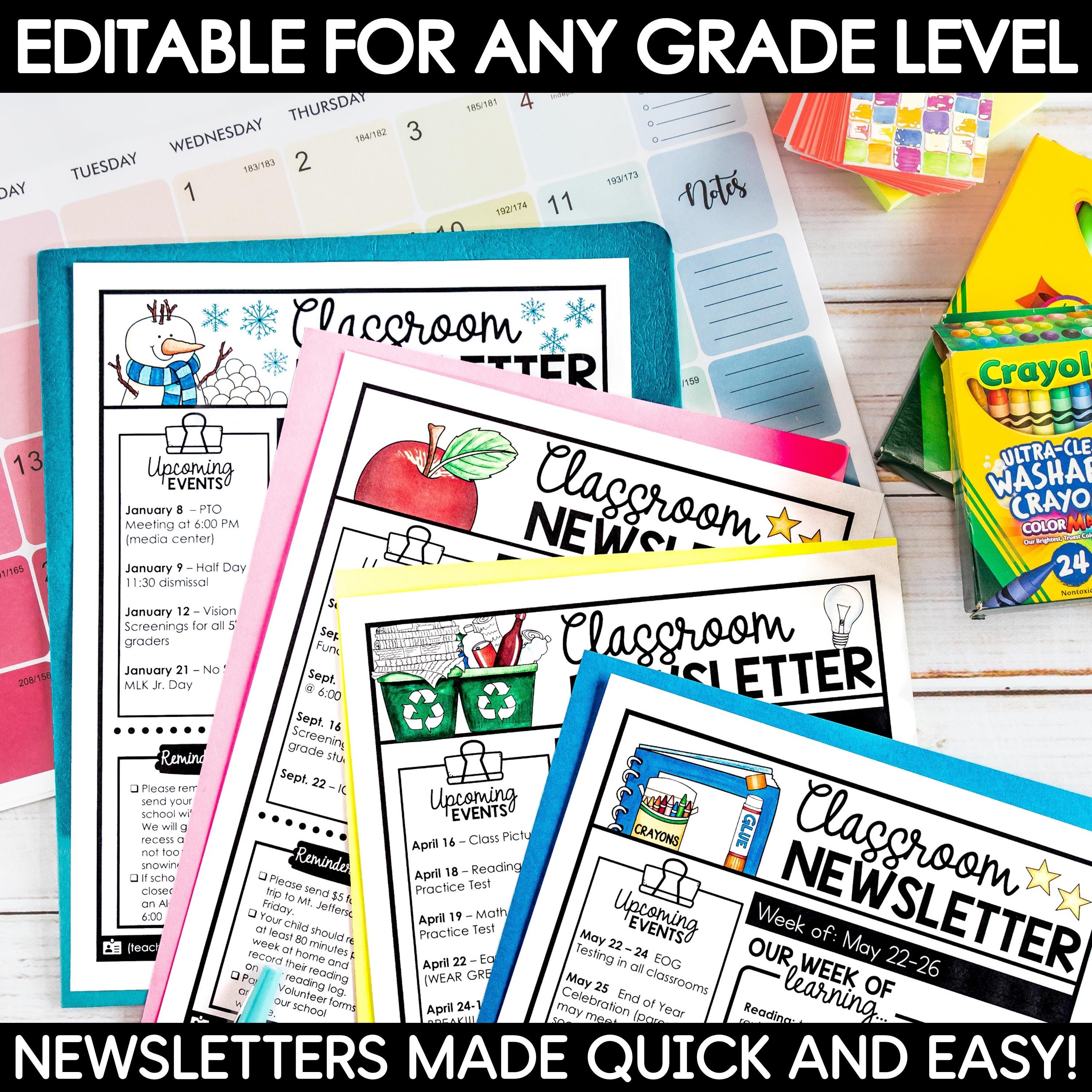 Editable Classroom Newsletters Monthly Weekly Templates for Parent ...