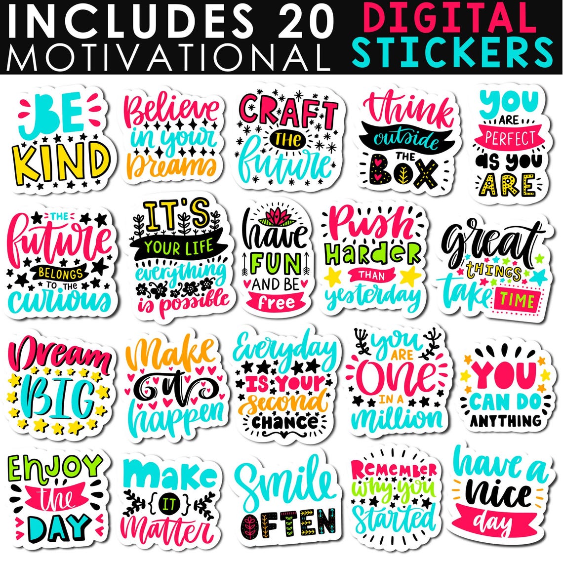 Digital Sticker Book for Kids, Motivational Digital Stickers, Digital ...
