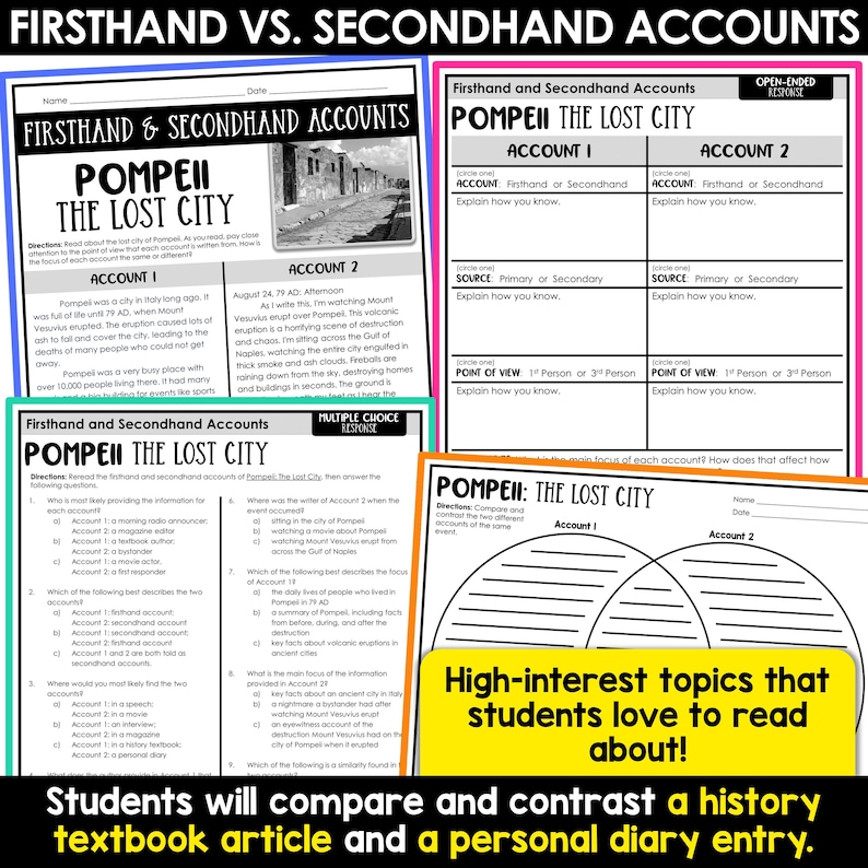 Primary & Secondary Sources Firsthand Secondhand Accounts Nonfiction ...