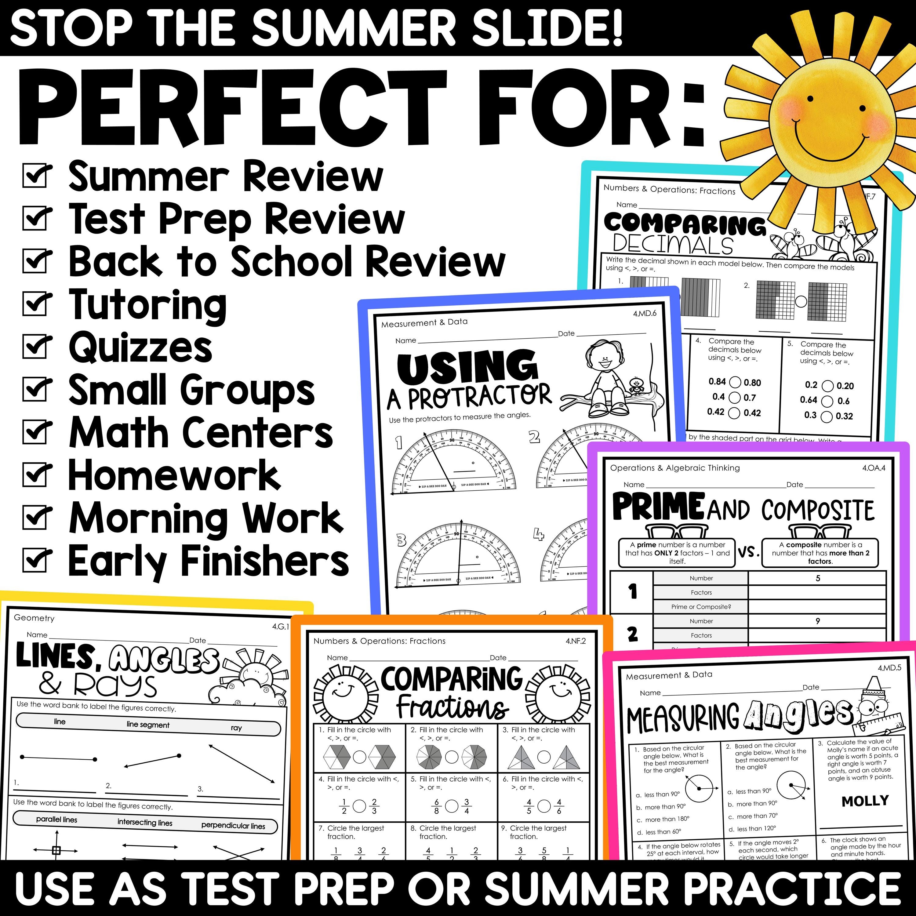 4th Grade Math Review Summer Math Worksheet, 4th Grade Math Printable ...