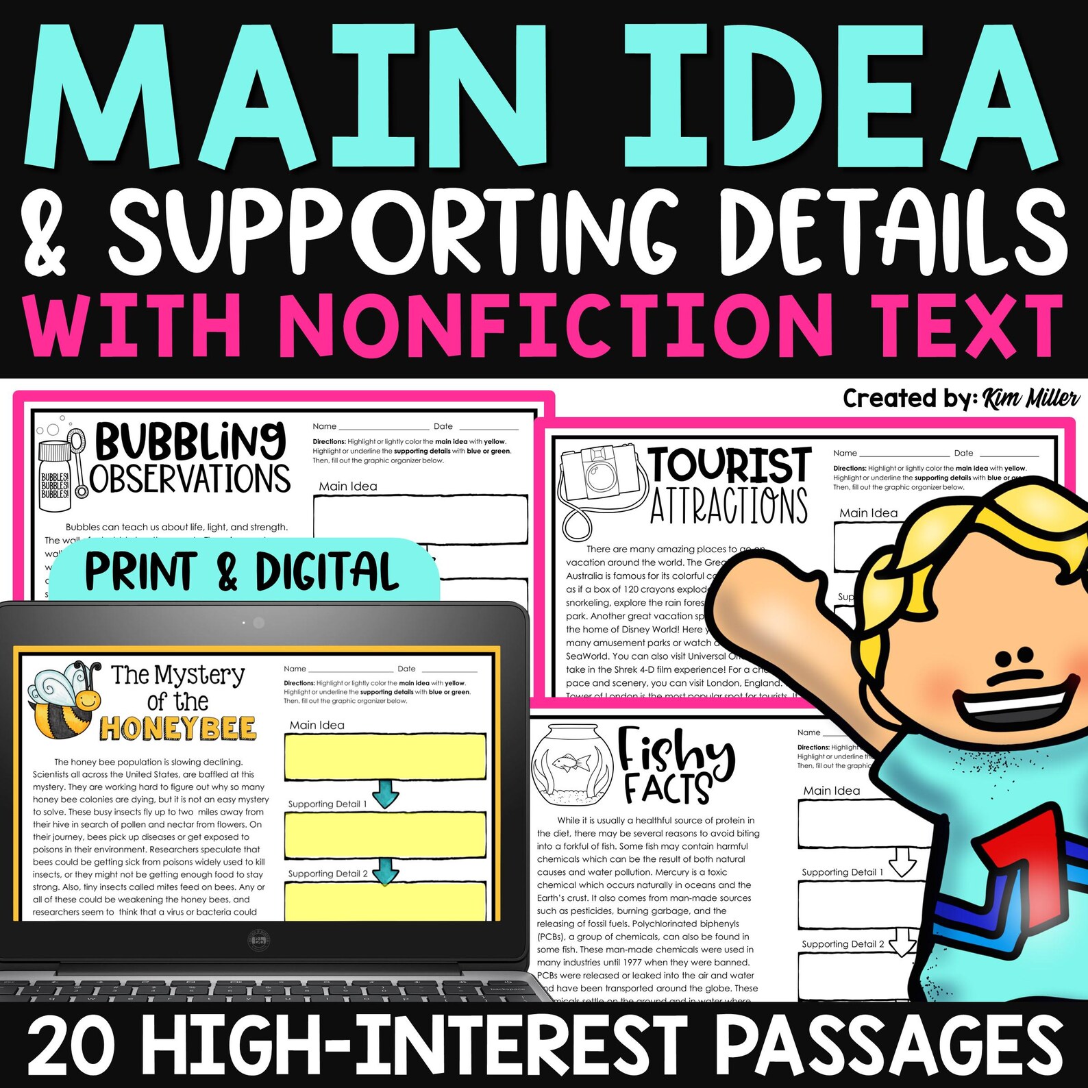 Main Idea and Supporting Details Worksheets 3rd, 4th, 5th Grade Teacher ...