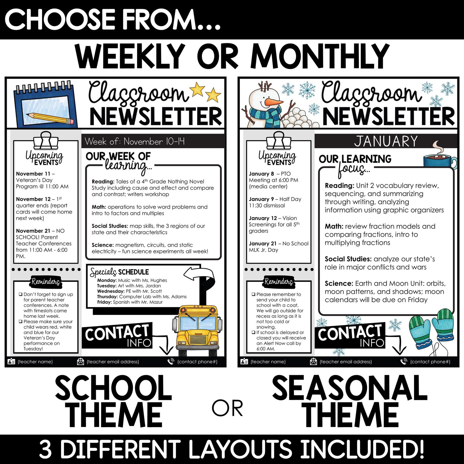 Editable Classroom Newsletters Monthly Weekly Templates for Parent ...