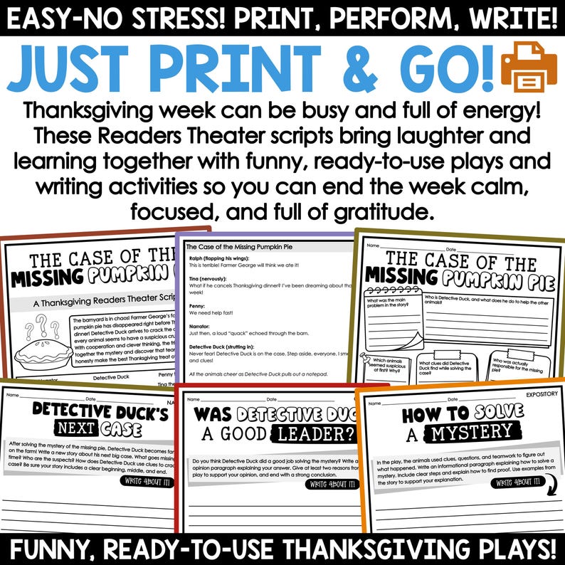 Thanksgiving Readers Theater Scripts, Thanksgiving Writing Prompts ...