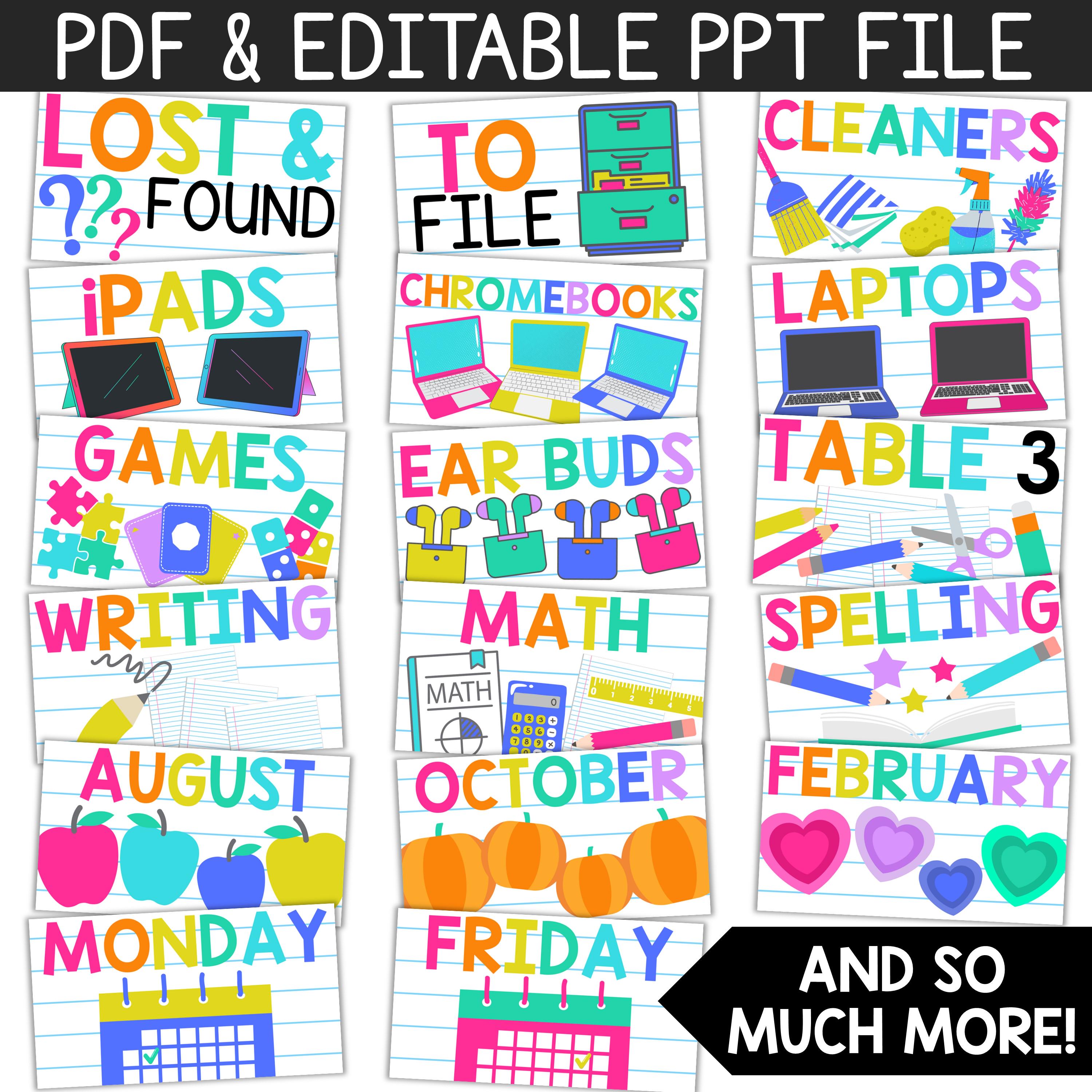 Classroom Supply Labels Bright Decor Rainbow Classroom Decor Classroom ...