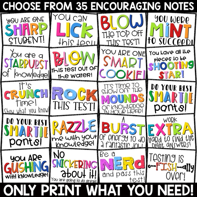 Testing Treat Tags for Teachers Motivational Candy Tags and ...