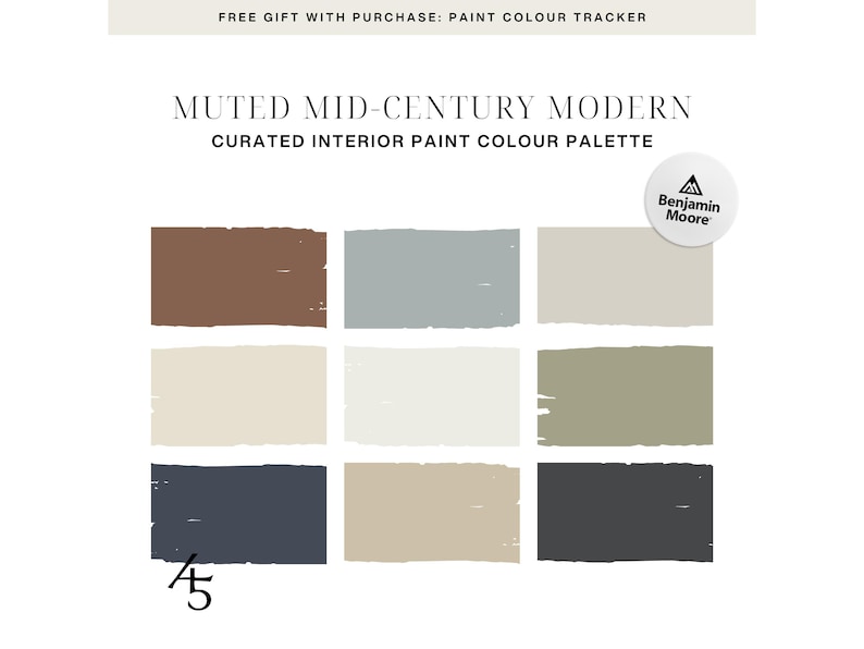 Muted Mid-century Modern Colour Palette: Benjamin Moore Paint Colour ...