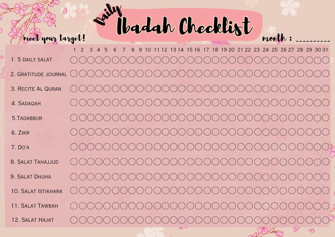 IBADAH CHECKLIST A4 LANDSCAPE - Etsy