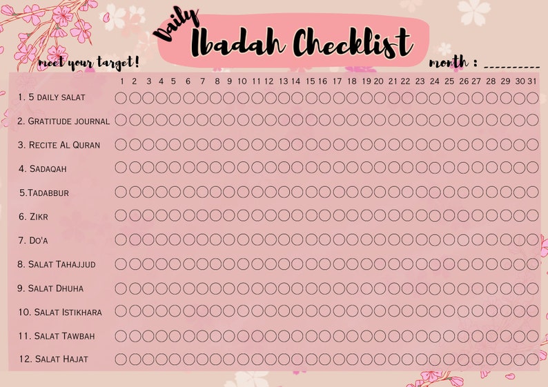 IBADAH CHECKLIST A4 LANDSCAPE - Etsy