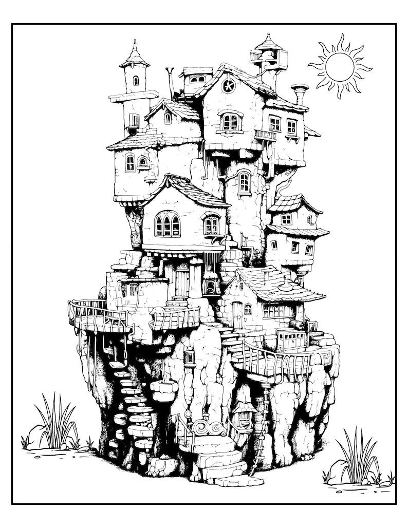 12 Unique House Coloring Page, Printable Coloring Pages - Etsy