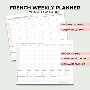 Undated French Weekly Planner Printable Time Management Hourly Planner ...