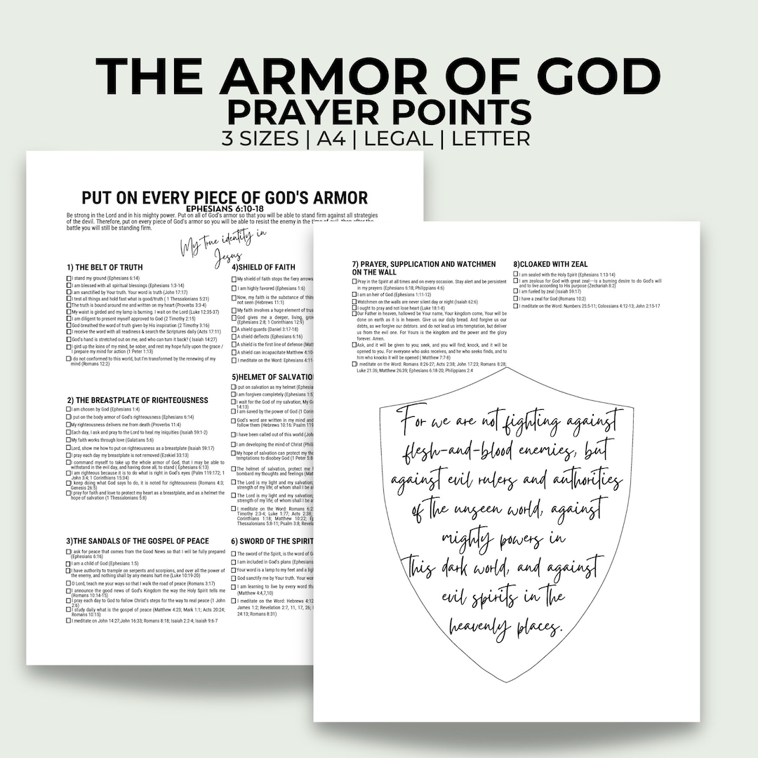Full Armor of God Prayer Printable Christian Shield Prayer Point ...