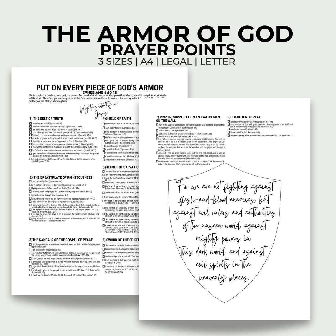 Full Armor of God Prayer Printable Christian Shield Prayer Point ...