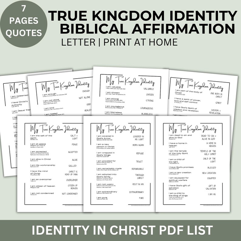 Printable Bundle Identity in Christ List PDF Fillable Worksheet ...