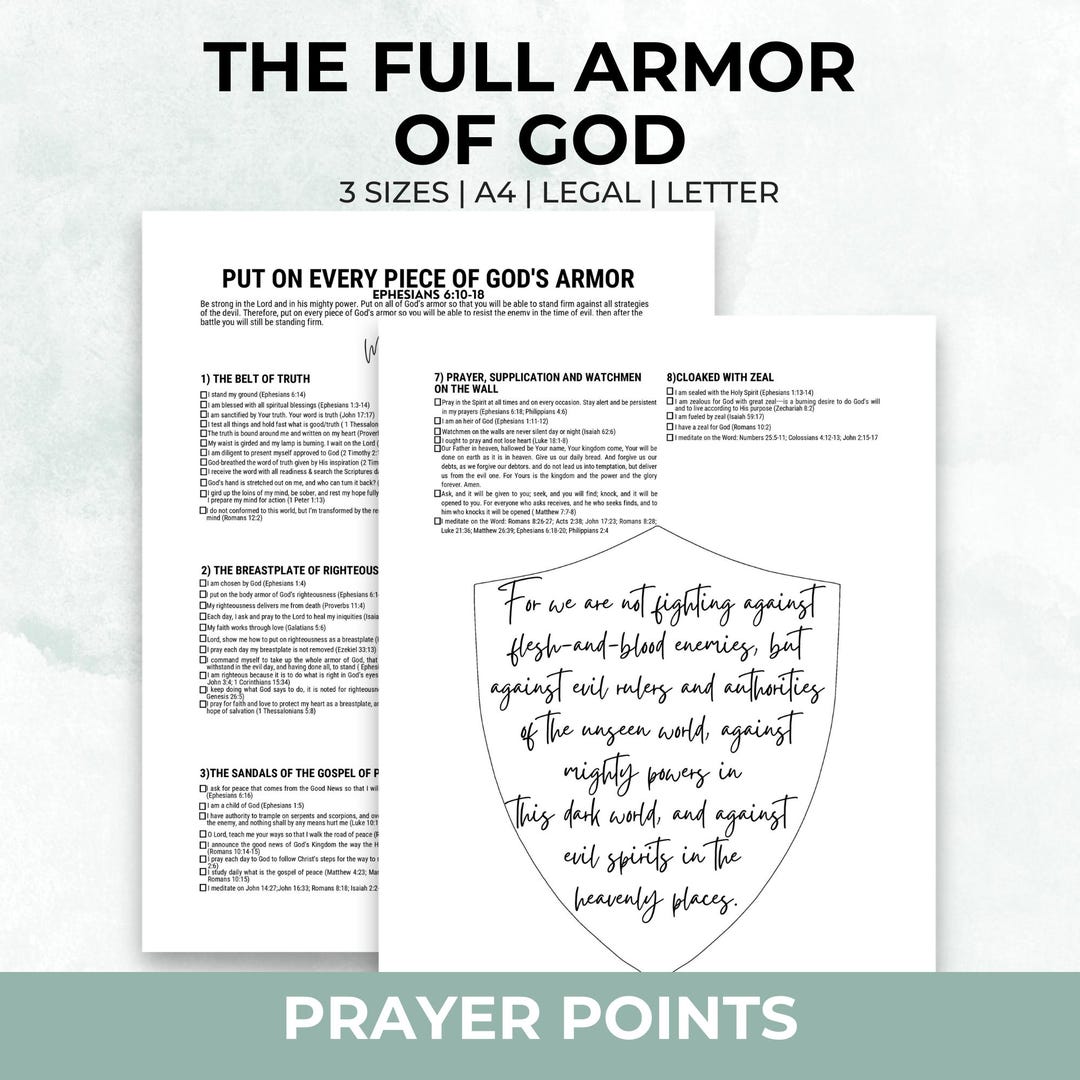 Full Armor of God Prayer Printable Christian Shield Prayer Point ...
