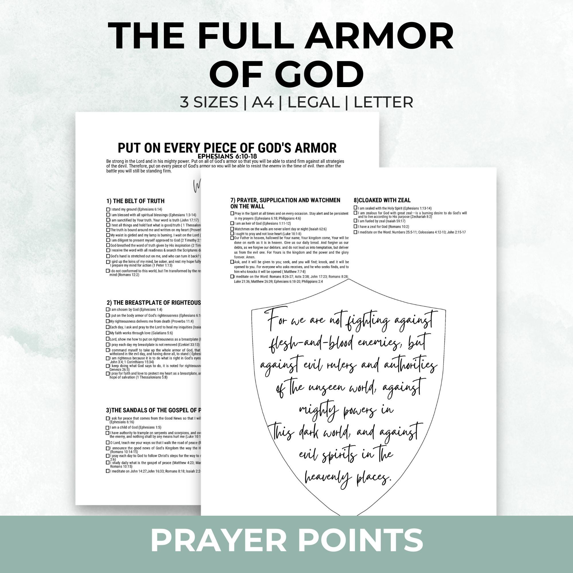 Full Armor of God Prayer Printable Christian Shield Prayer Point ...