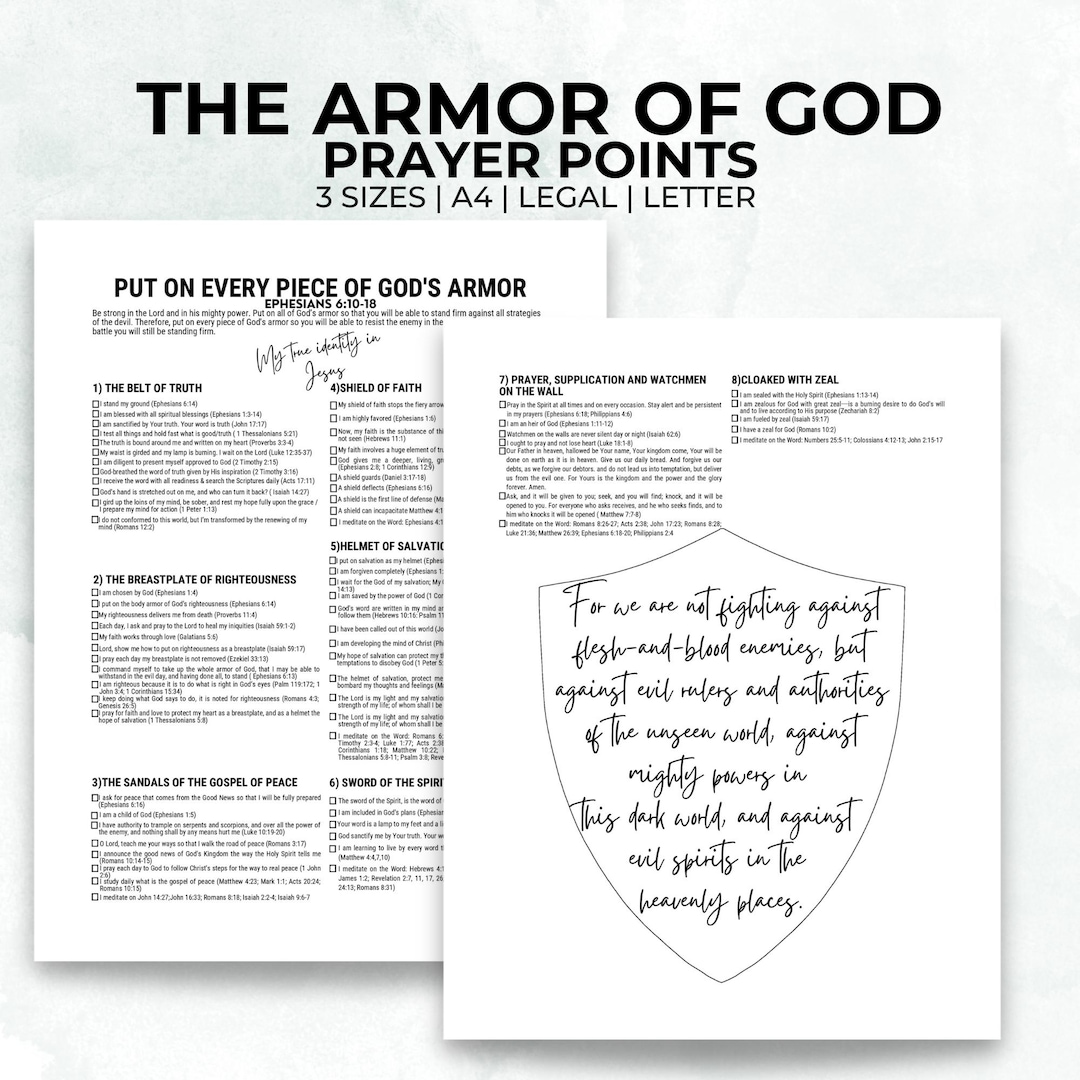 Full Armor of God Prayer Printable Christian Shield Prayer Point ...