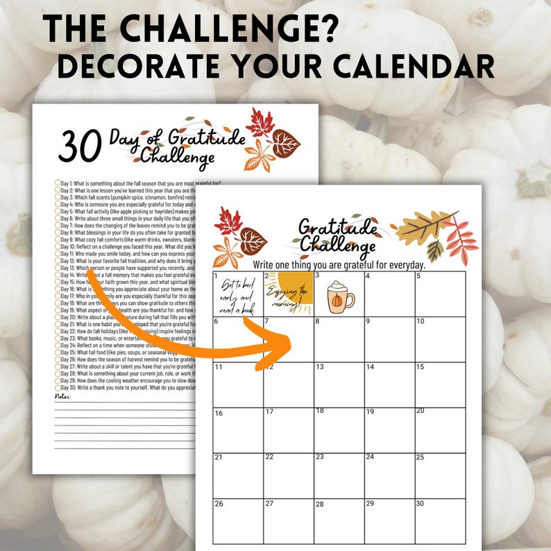 November 30 Day Gratitude Challenge Printable Checklist Calendar Month ...