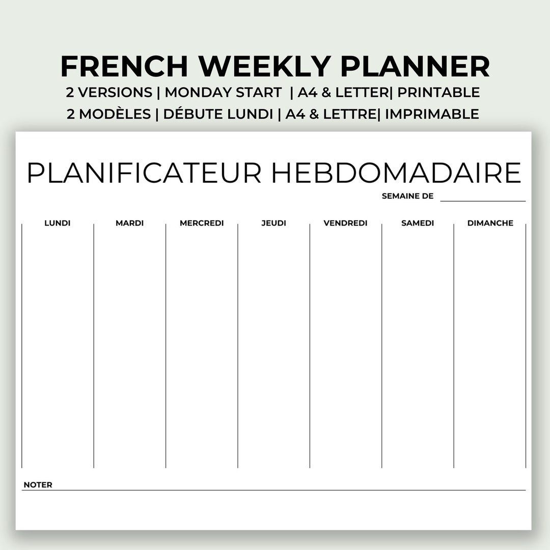French Weekly Planner Printable Daily Weekly Planner Page Desk Calendar ...