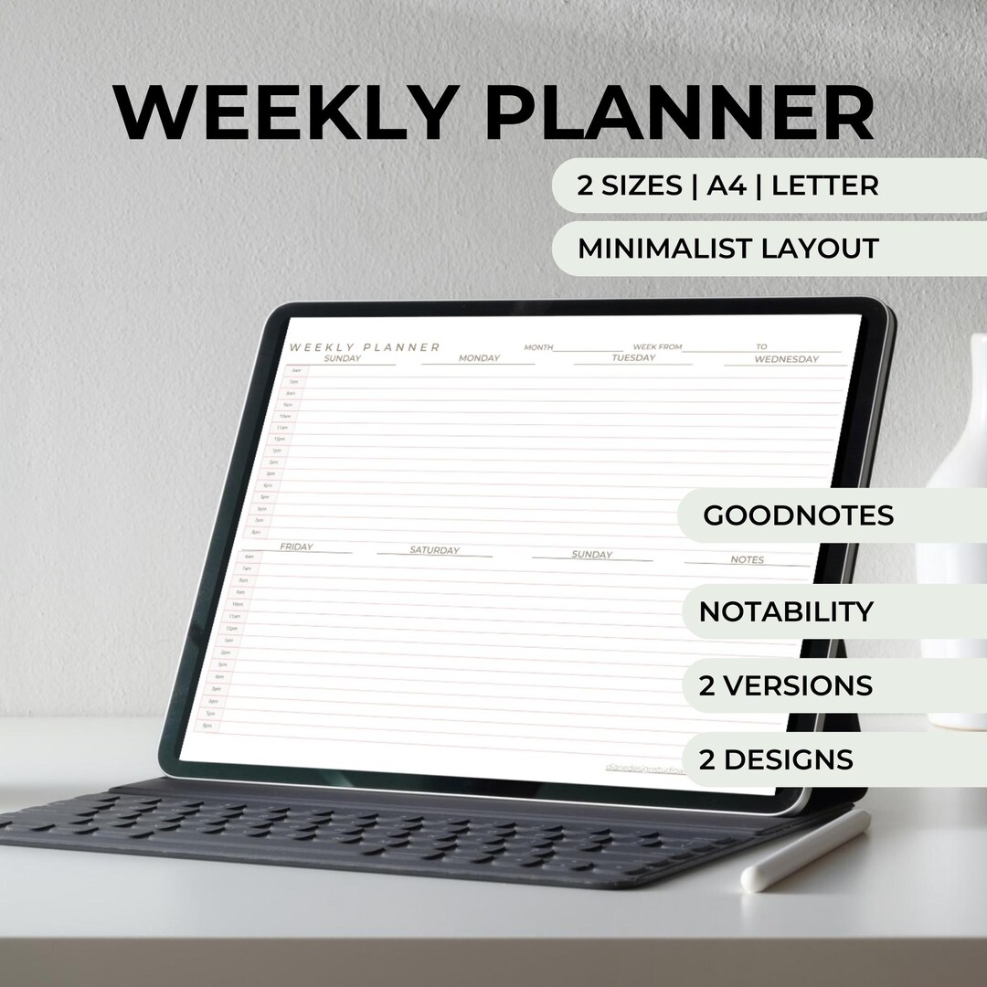 Undated Goodnotes Weekly Hourly Planner by Hour Habit Tracker Planner ...