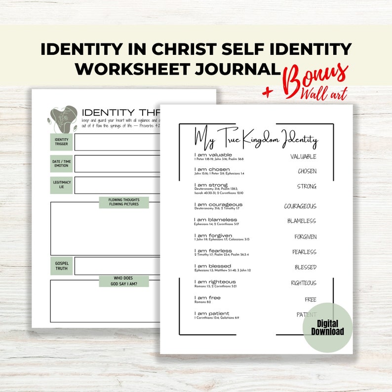 Scripture Identity in Christ Worksheet Printable Prayer Journal ...