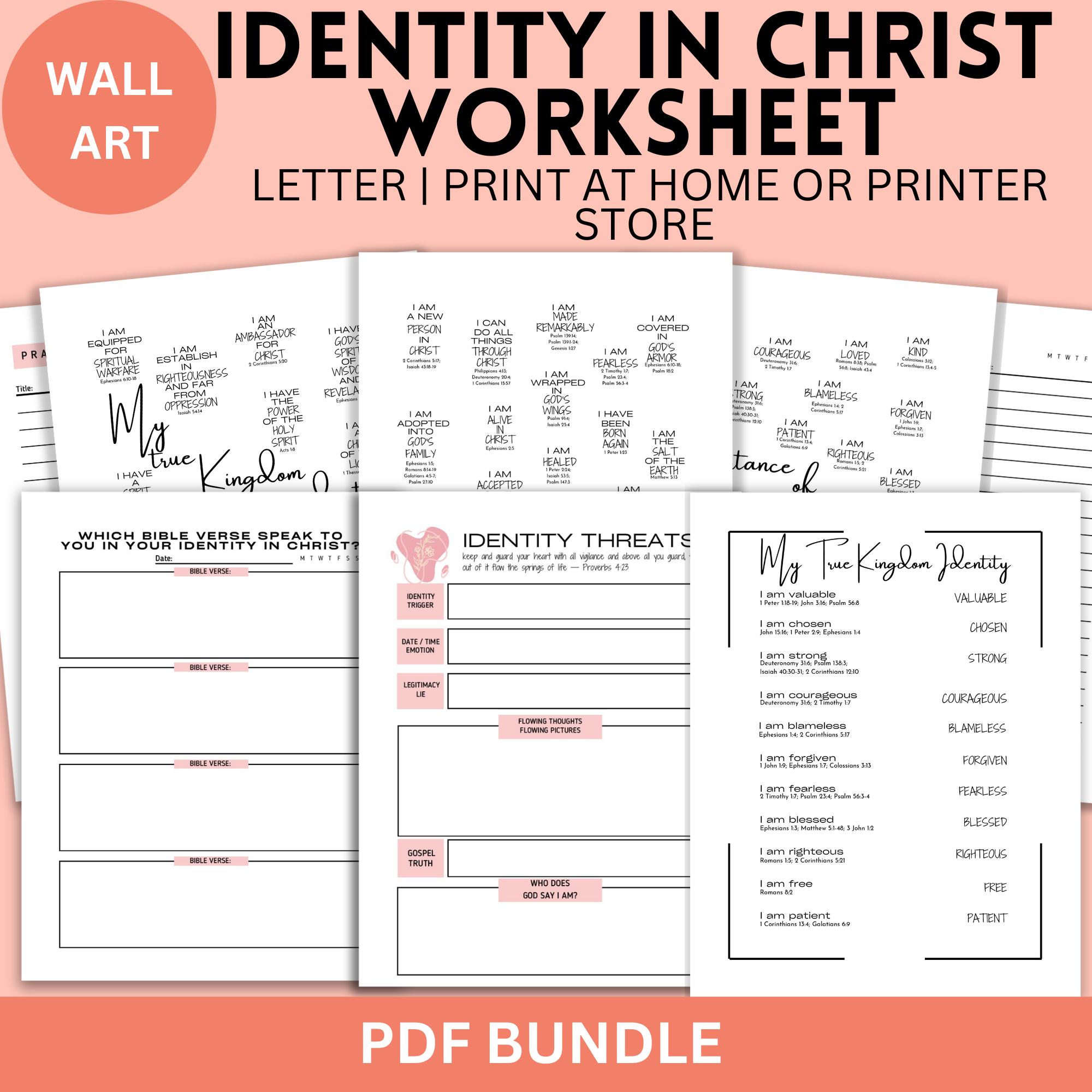 Identity In Christ Worksheet
