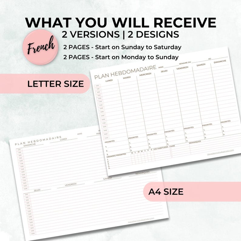 Undated French Weekly Planner Printable Time Management Hourly Planner ...