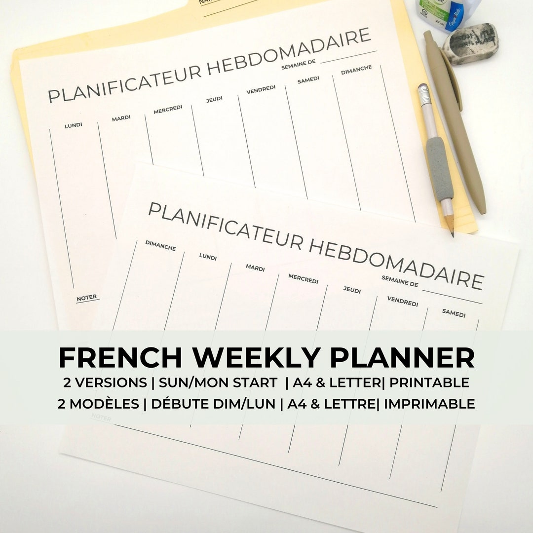 French Planner Weekly Planner Printable Minimalist Calendar Weekly ...