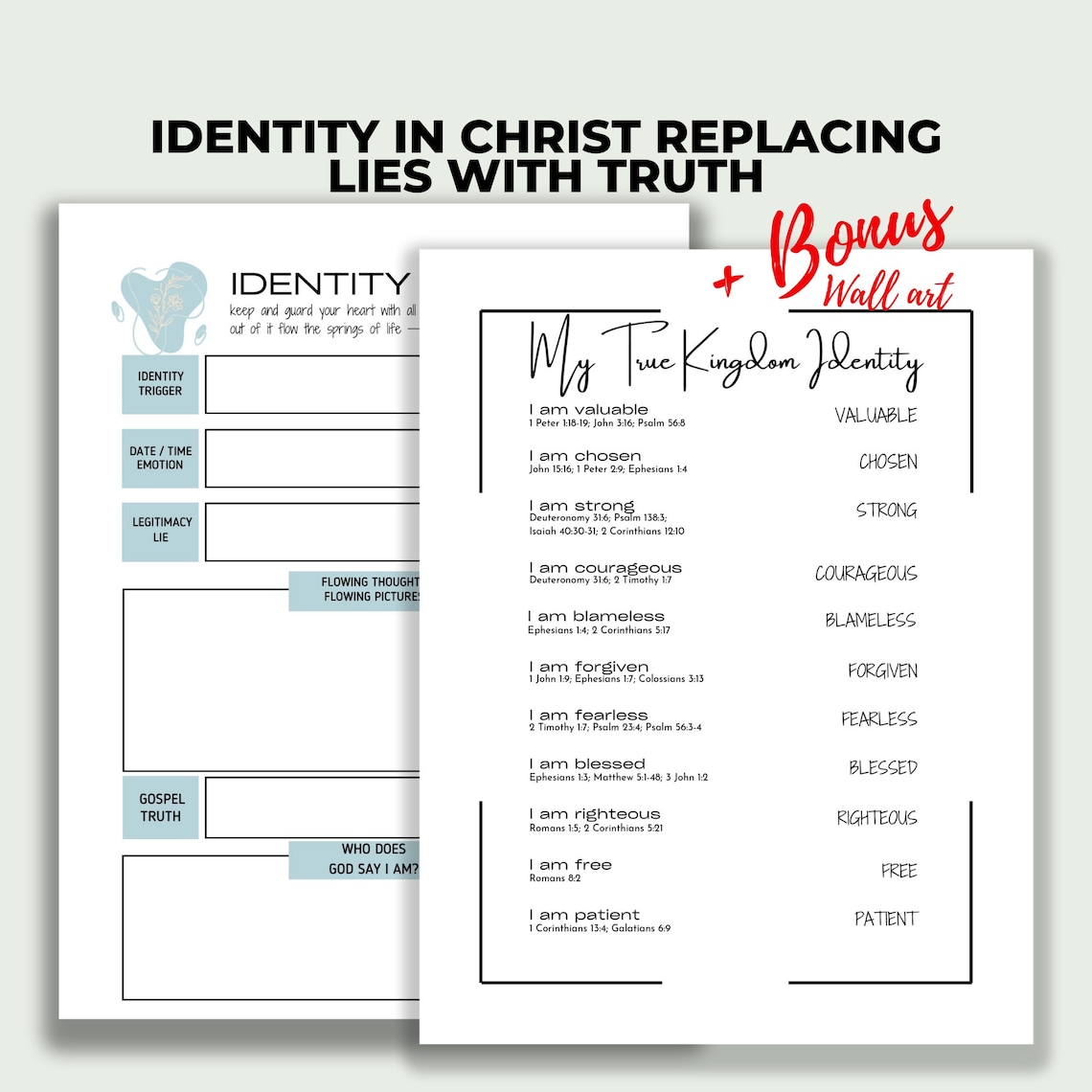Identity in Christ Printable Worksheet Growing in Christ Worksheet ...