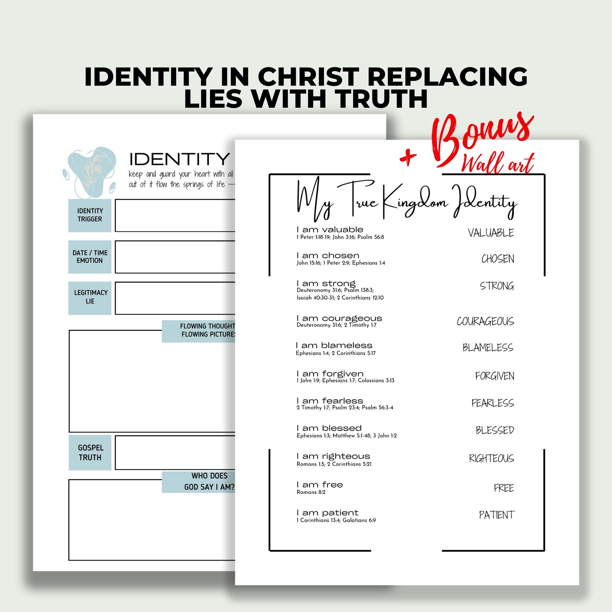 Identity in Christ Printable Worksheet Growing in Christ Worksheet Identity Journal Template ...