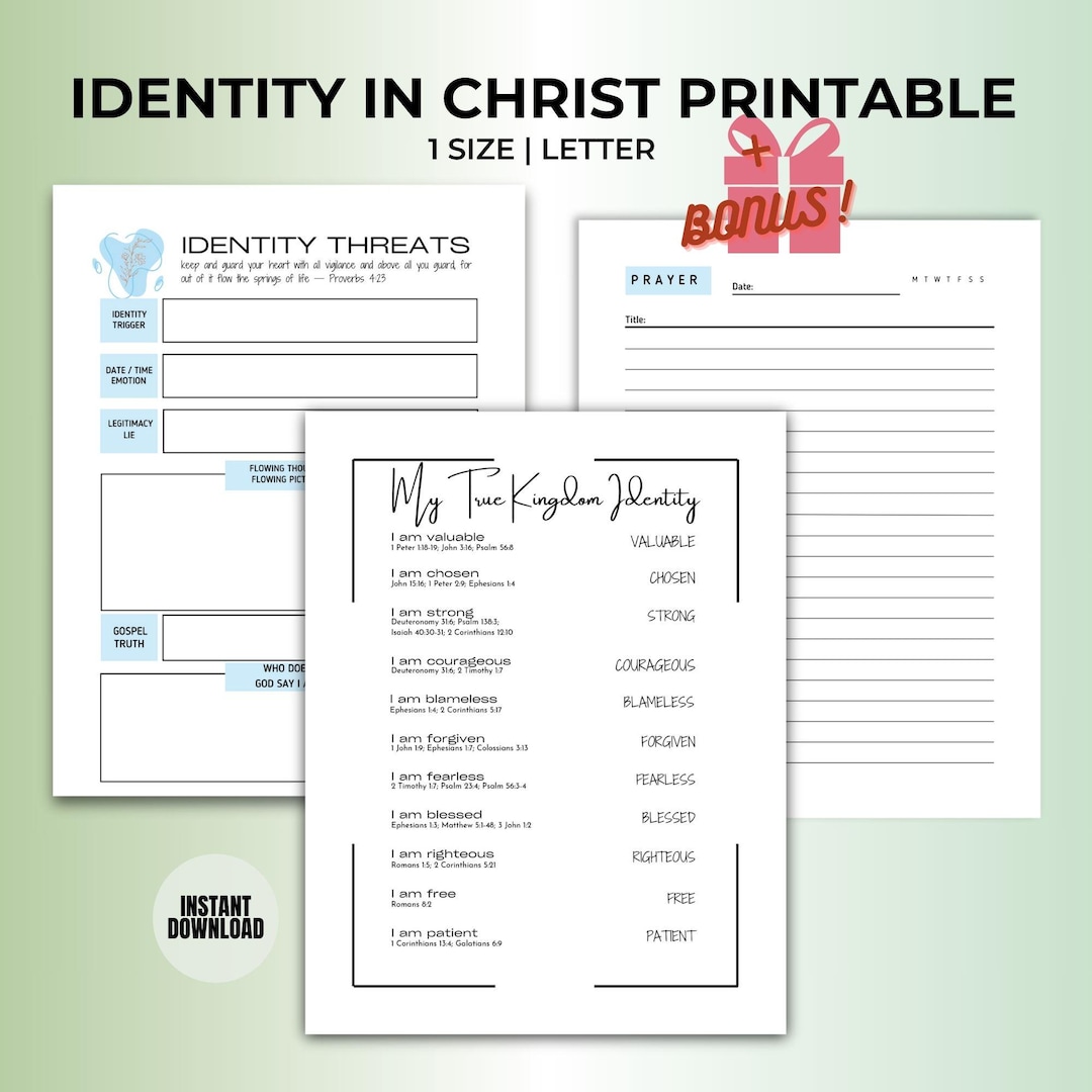 Identity in Christ Printable Worksheet Christian Identity Worksheet ...