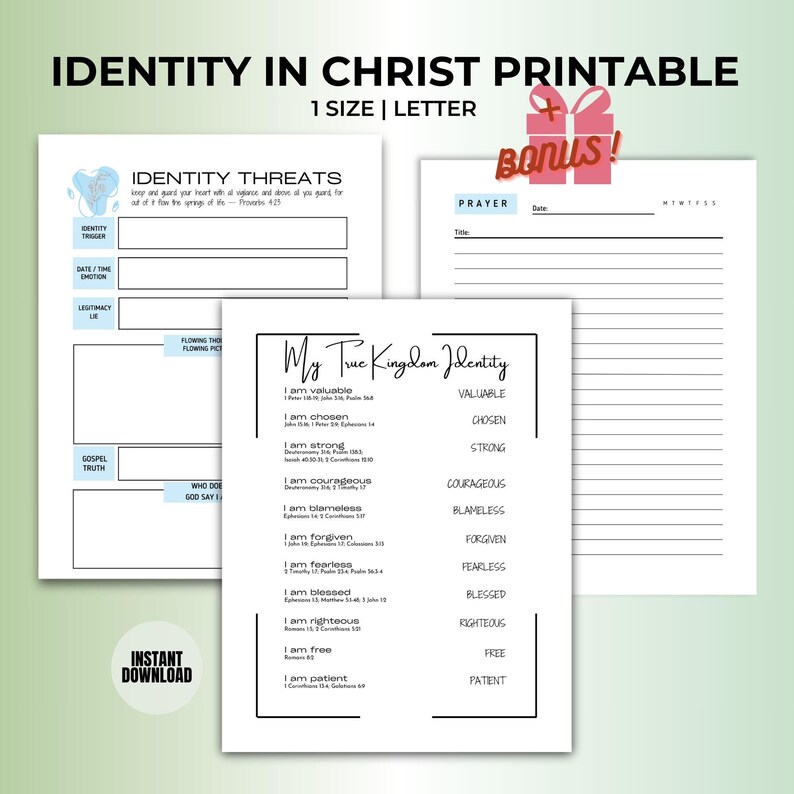 Identity in Christ Printable Worksheet Christian Identity Worksheet ...